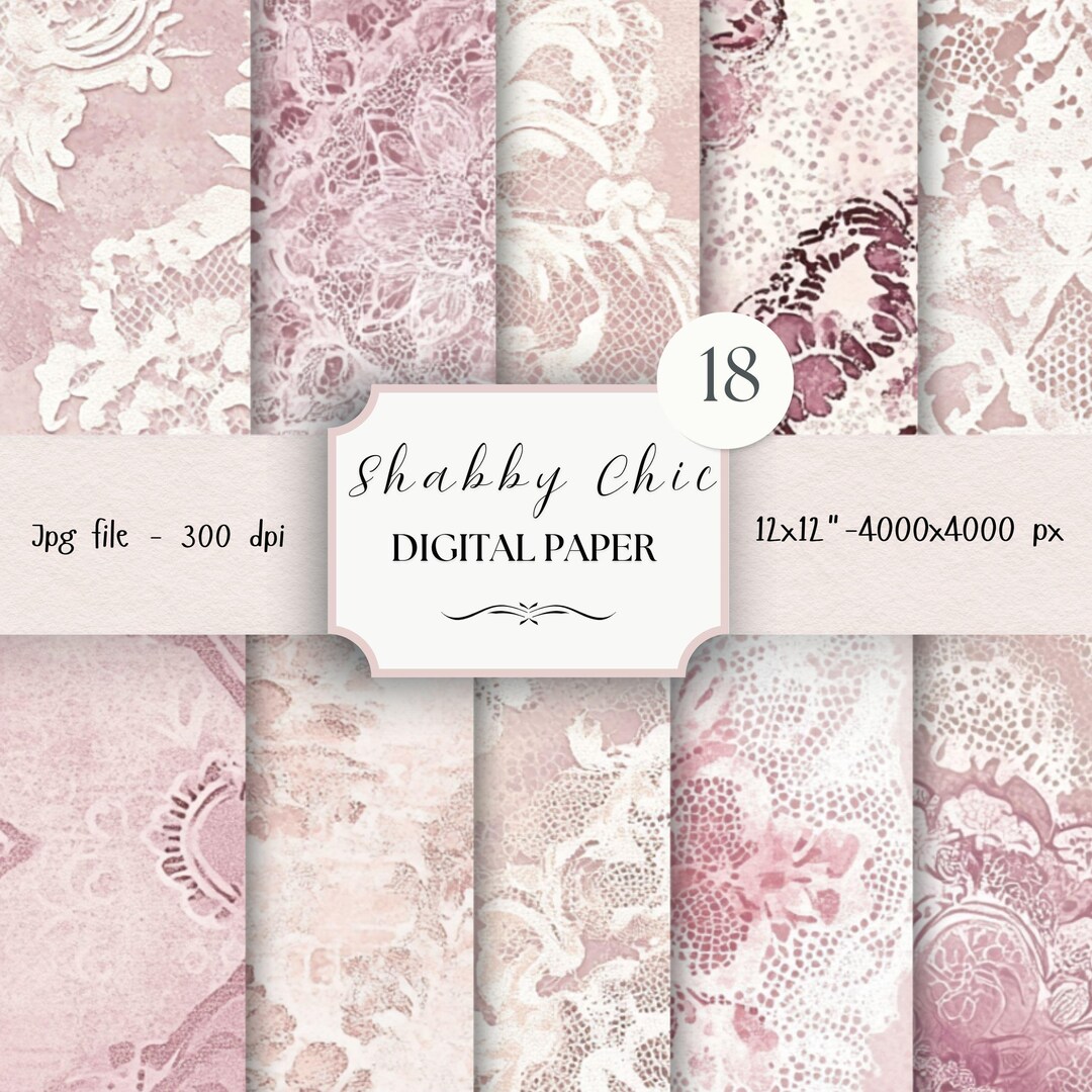 Pink Lace Digital Paper Pack-18 Vintage Scrapbook Junk Journal Papers ...
