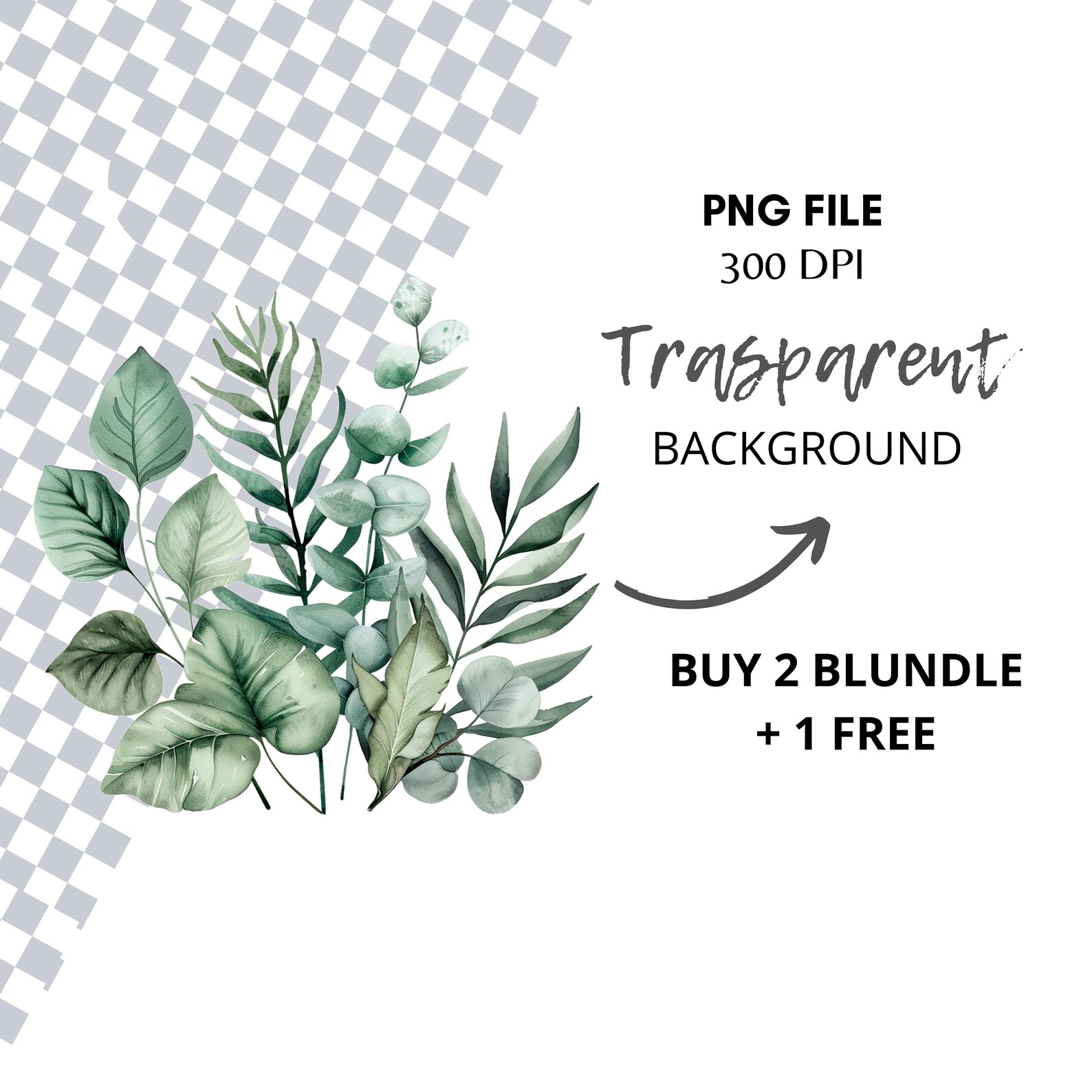 Green Leaves Bouquet Clipart Bundle 10 High Quality Png,watercolor ...