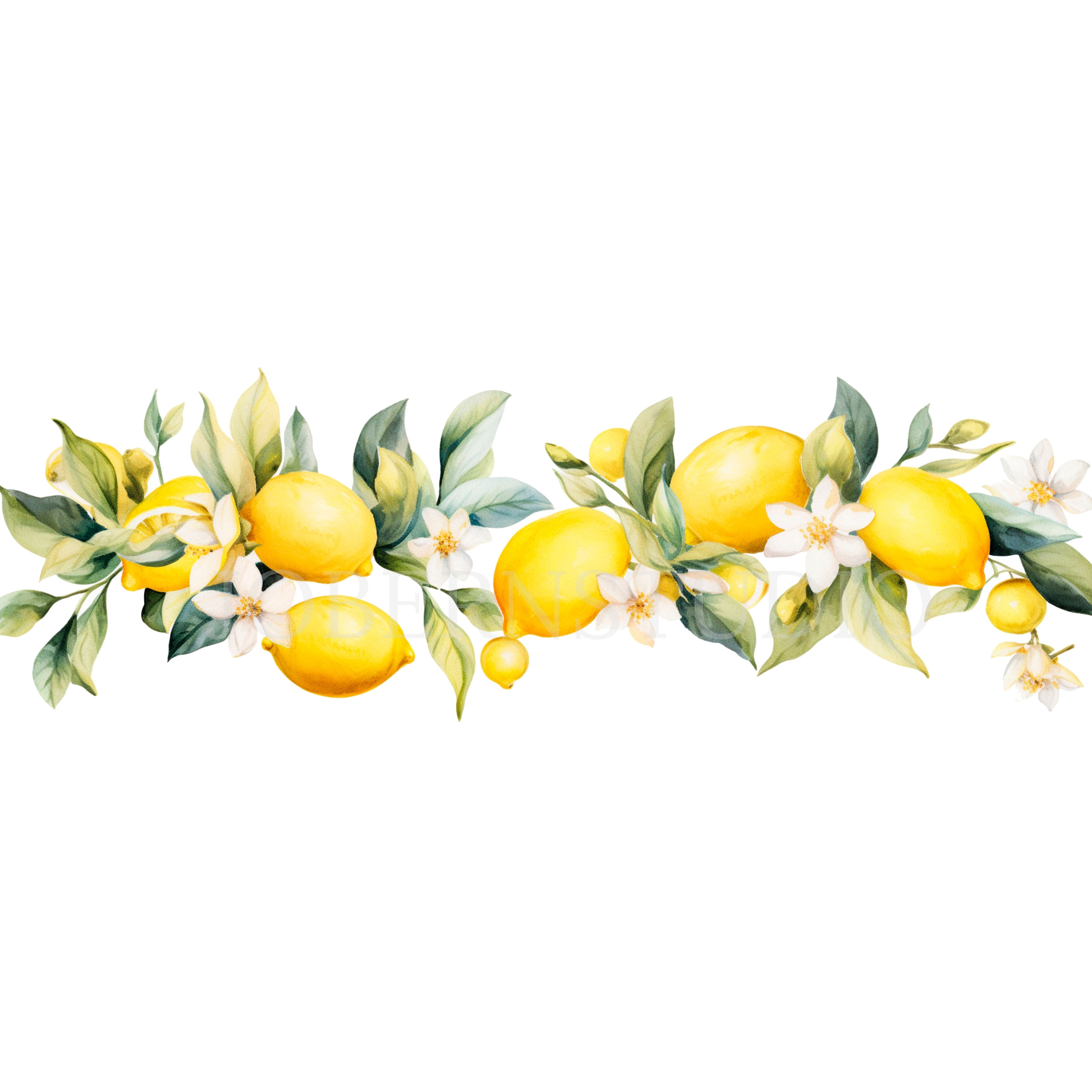 Lemon Garland Clipart Bundle 10 High Quality PNG, Watercolor Fruit ...