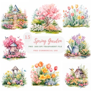 Spring Garden Clipart Png,bundle 15 High Quality,watercolor Garden ...