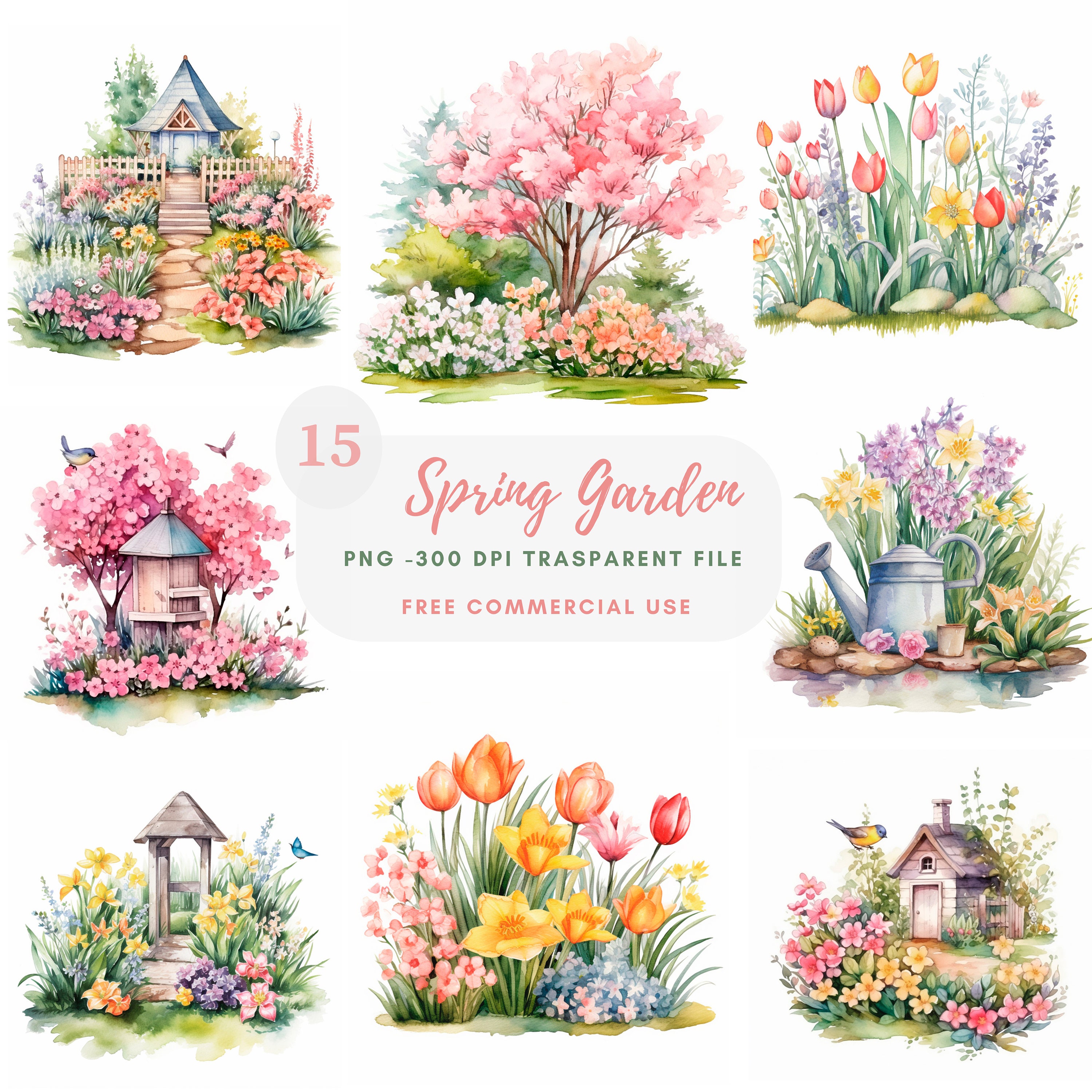 Spring Garden Clipart Png,bundle 15 High Quality,watercolor Garden ...