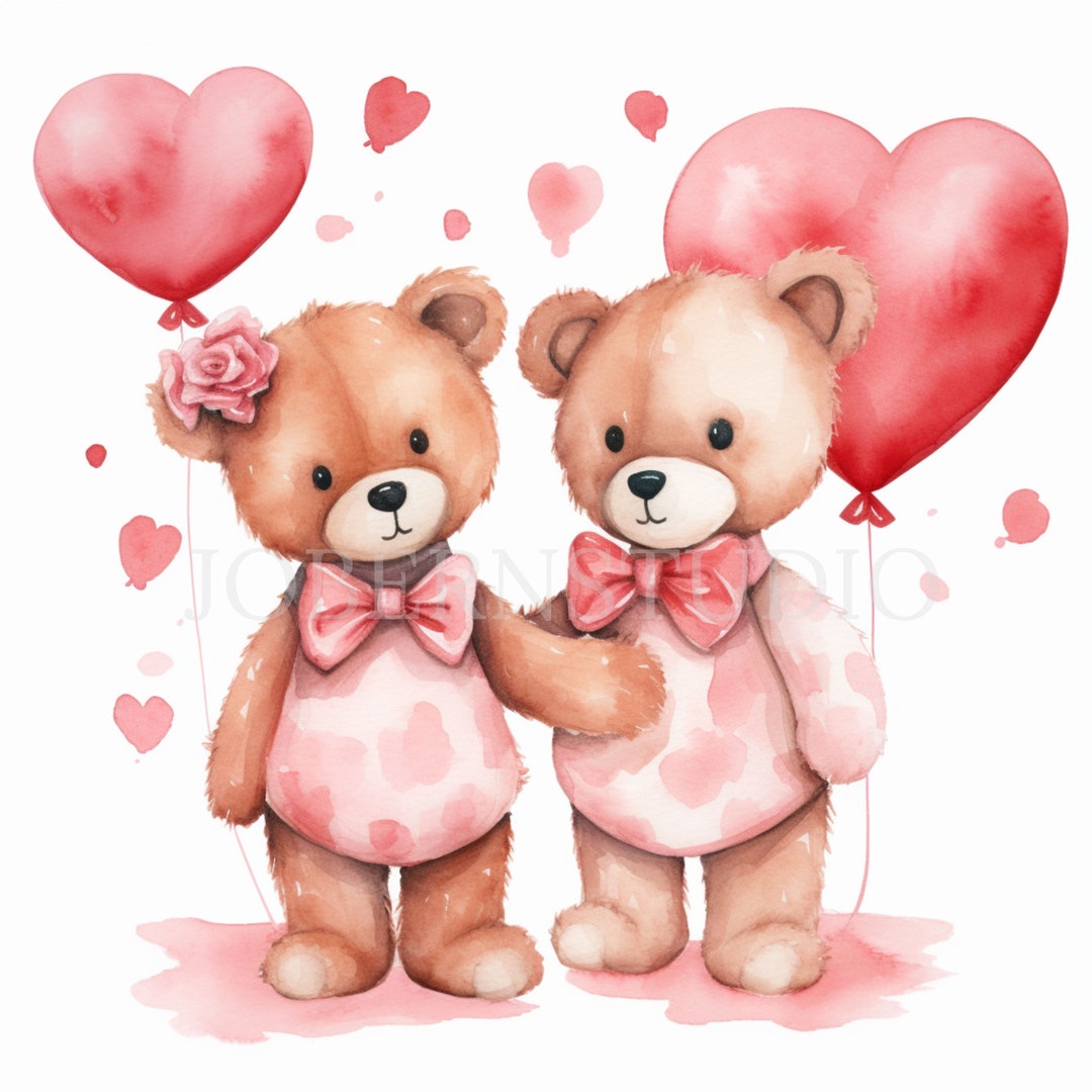 Valentine Teddy Bear Clipart PNG Bundle 10 High Quality,watercolor ...