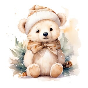 Christmas Teddy Bear, Watercolor Clipart PNG,15 High Quality Jpgs ...