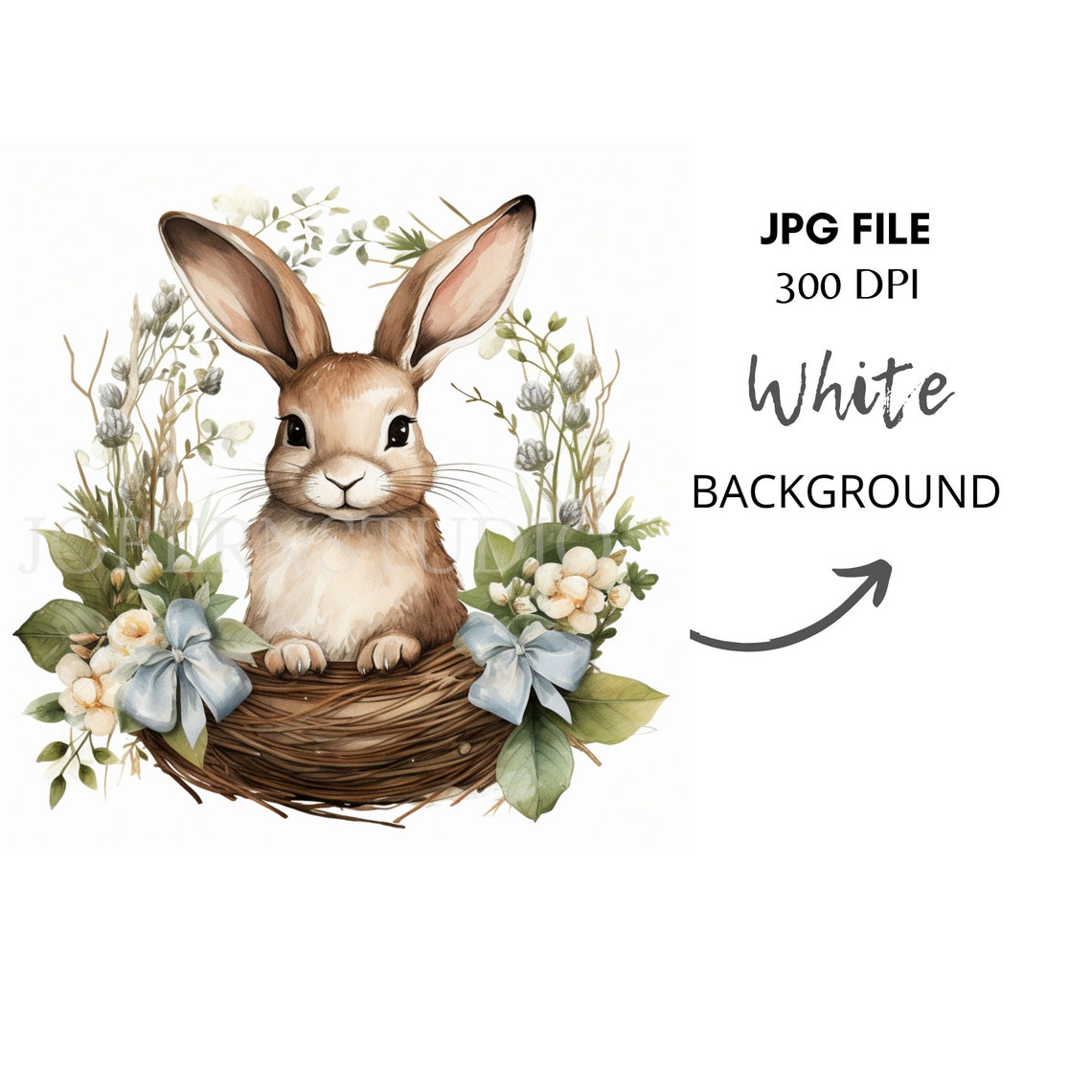 Easter Bunny Rustic Clipart PNG Bundle 10 High Quality JPG, Watercolor ...