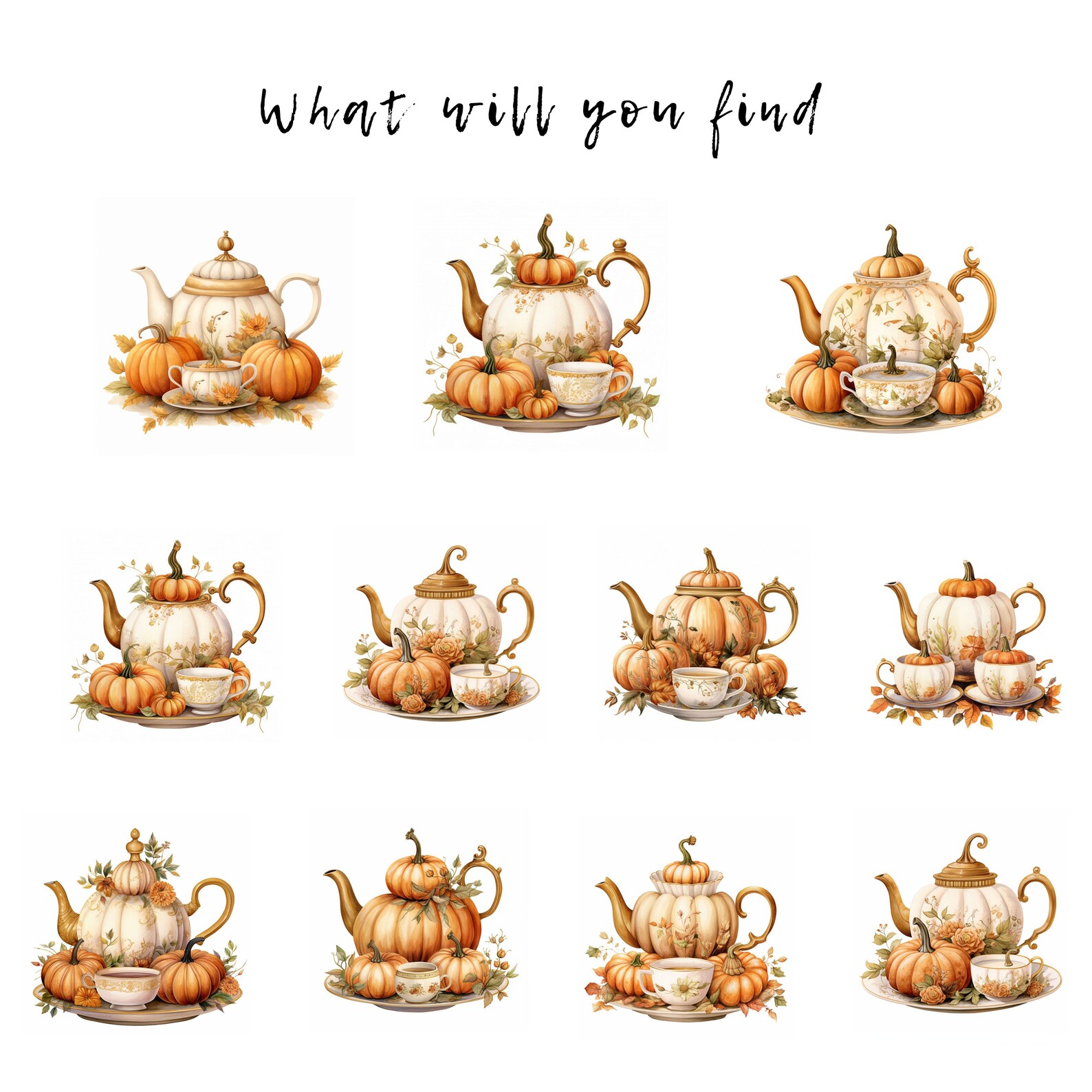 Fall Autumn Pumpkin Teapot Clipart PNG Bundle 11 High Quality Png ...