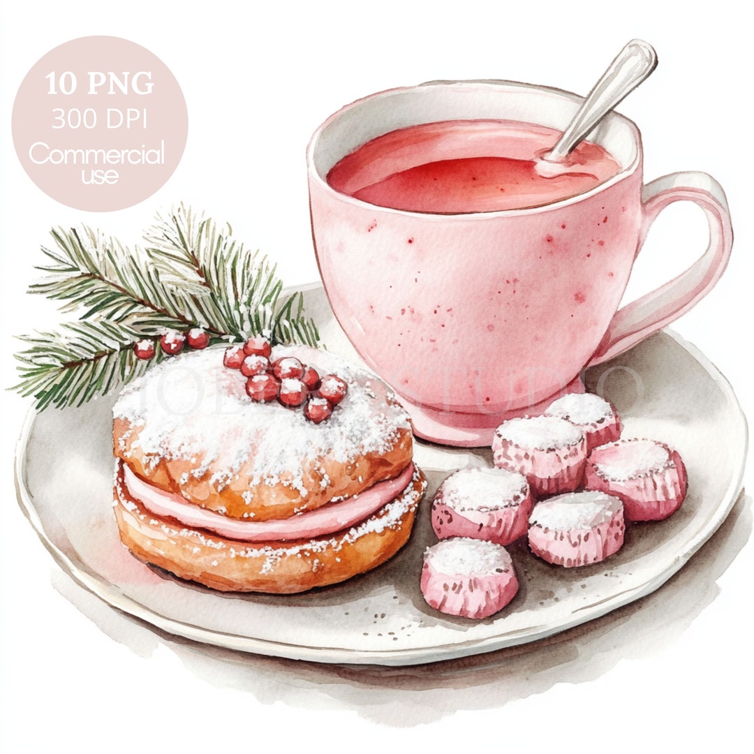 Christmas Pink Mug Clipart Bundle 10 High Quality Png,watercolor Cup ...
