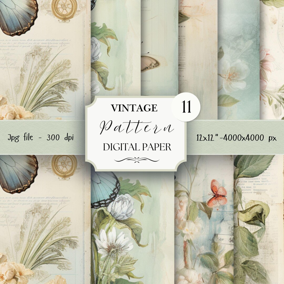 Butterflies Digital Paper Pack -11 Vintage Scrapbook Junk Journal ...