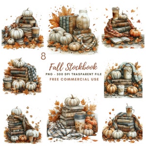 Fall Stock Book Clipart Bundle 8 High Quality Png,watercolor Autumn ...
