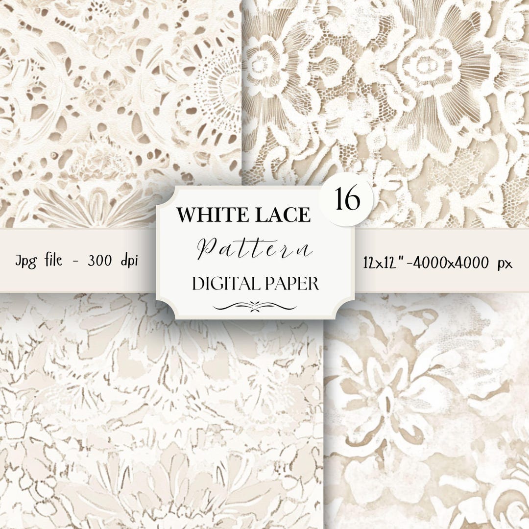 White Lace Digital Paper Pack-16 Vintage Scrapbook Junk Journal Papers ...