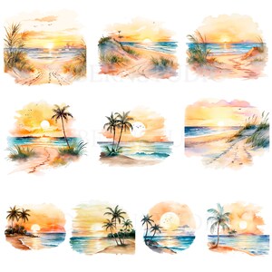 Beach Sunset Clipart Png,bundle 25 High Quality Jpg,watercolor ...