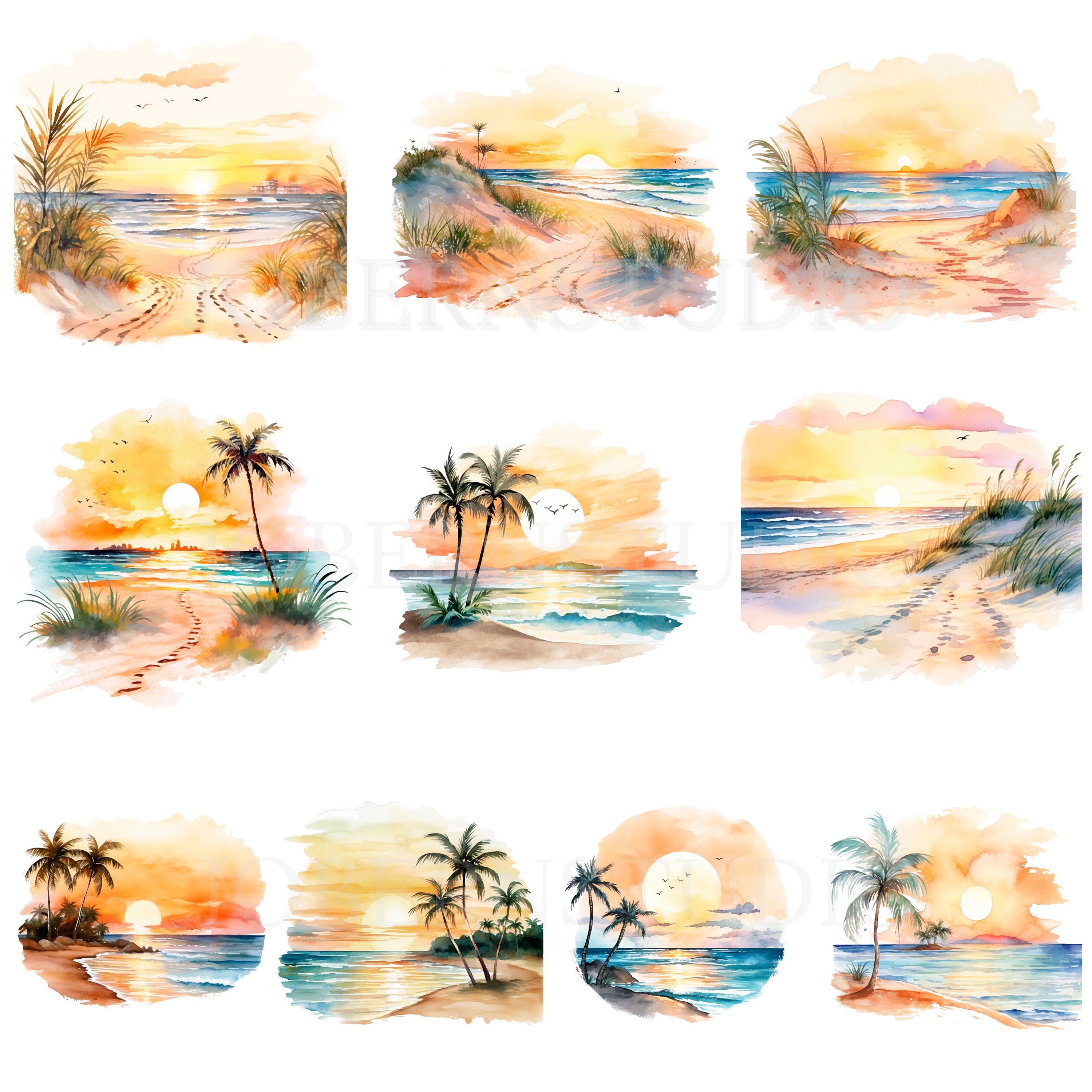 Beach Sunset Clipart Png,bundle 25 High Quality Jpg,watercolor ...