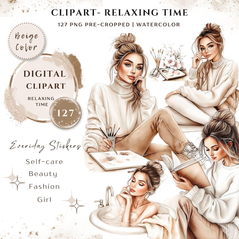 Watercolor Relaxing Time Woman Clipart Png,bundle 127 High Quality ...