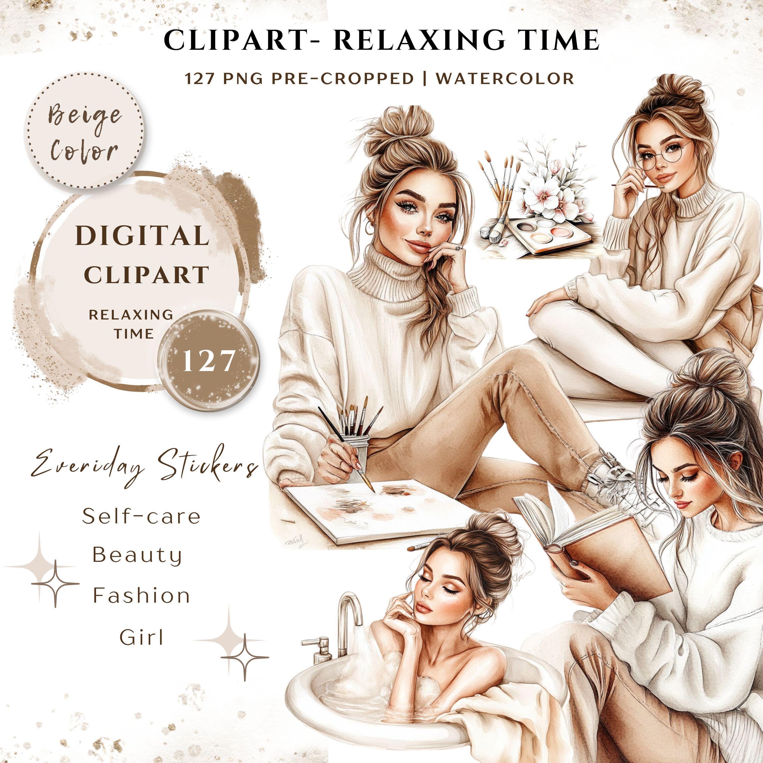 Watercolor Relaxing Time Woman Clipart Png,bundle 127 High Quality ...