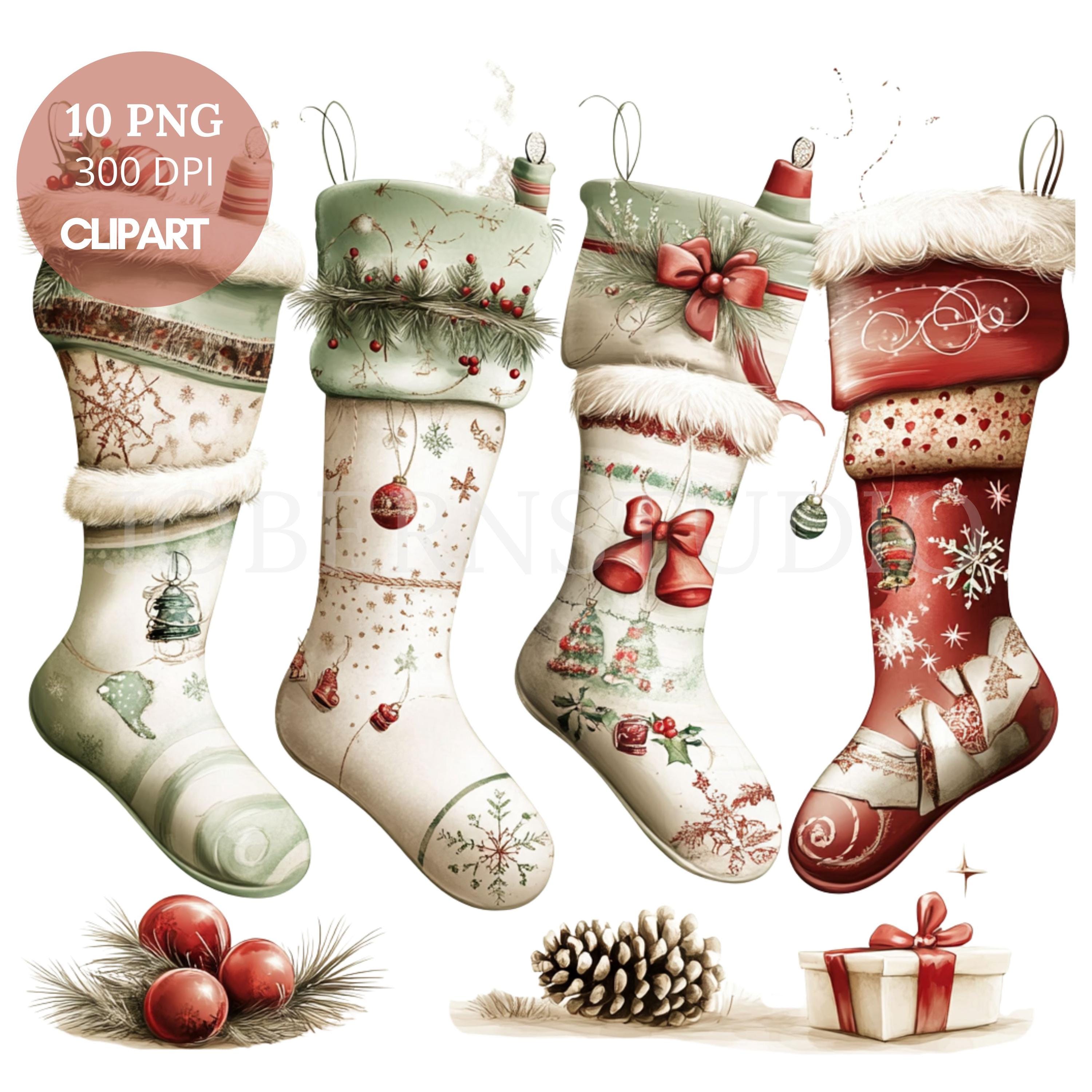 Christmas Ornament Clipart PNG Bundle 10, Watercolor Christmas Socks ...