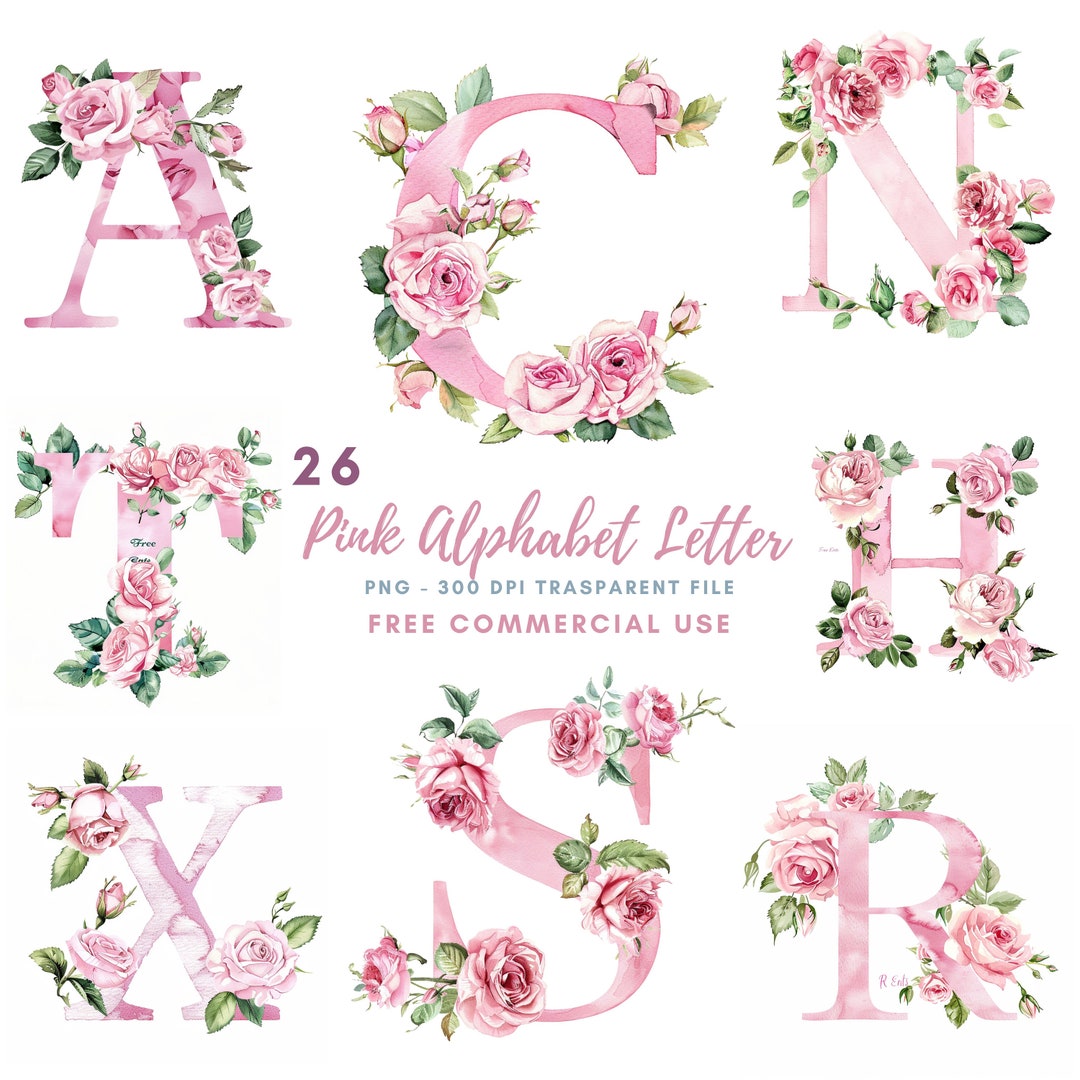 Pink Alphabet Letter Clipart Bundle 26 High Quality PNG, Watercolor ...