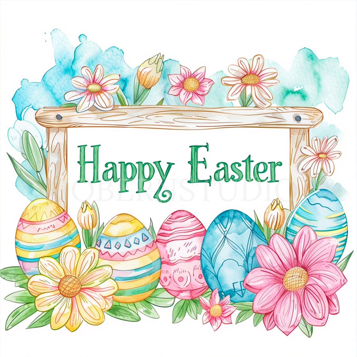 Easter Word Clipart PNG Bundle 15 High Quality,pastel Easter Watercolor ...