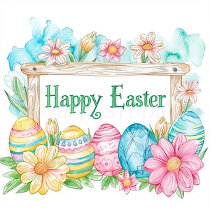 Easter Word Clipart PNG Bundle 15 High Quality,pastel Easter Watercolor ...