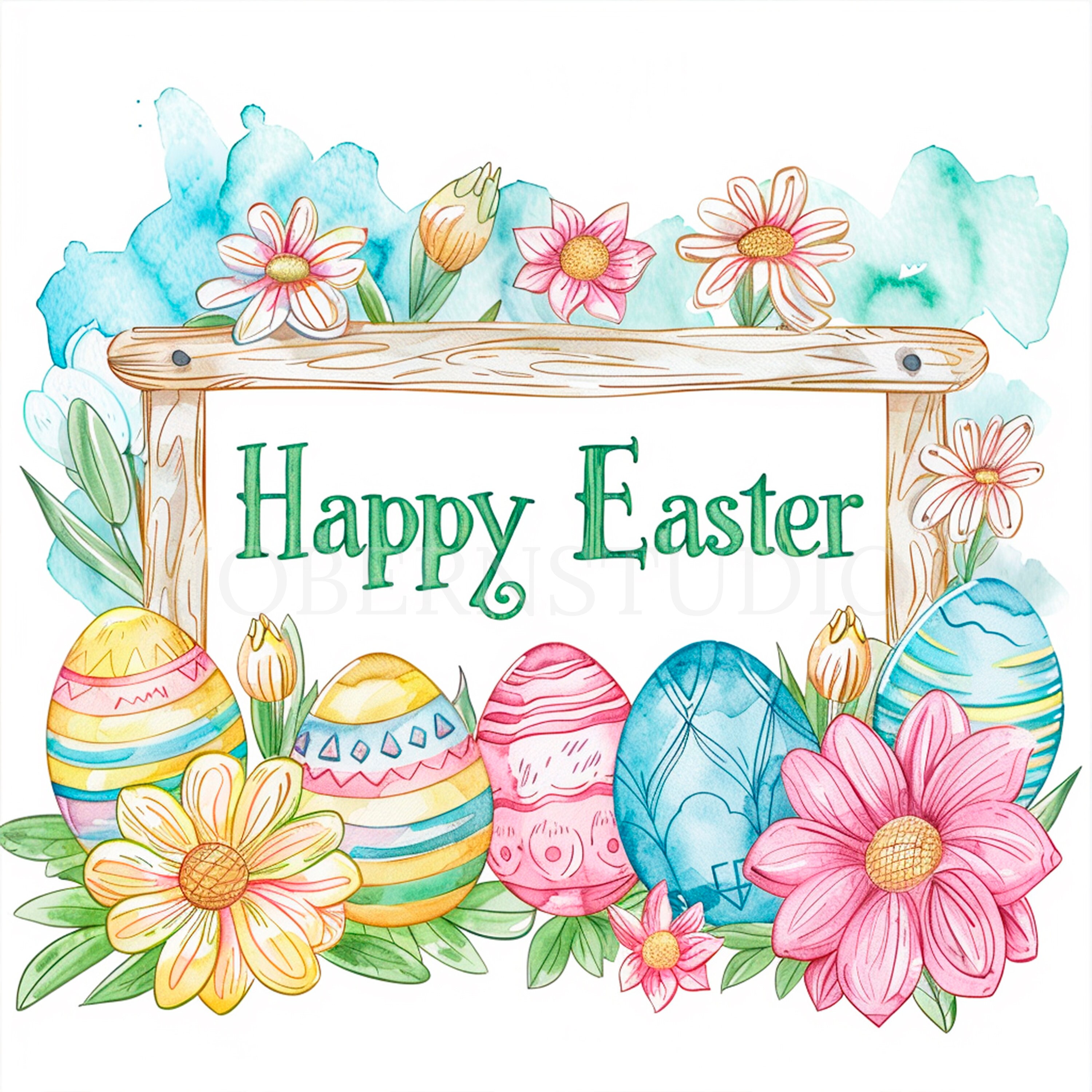 Easter Word Clipart PNG Bundle 15 High Quality,pastel Easter Watercolor ...