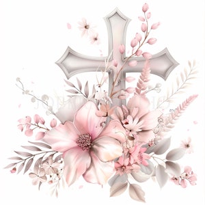 Pink Flower Cross Clipart Bundle 12 High Quality Png,cross Watercolor ...