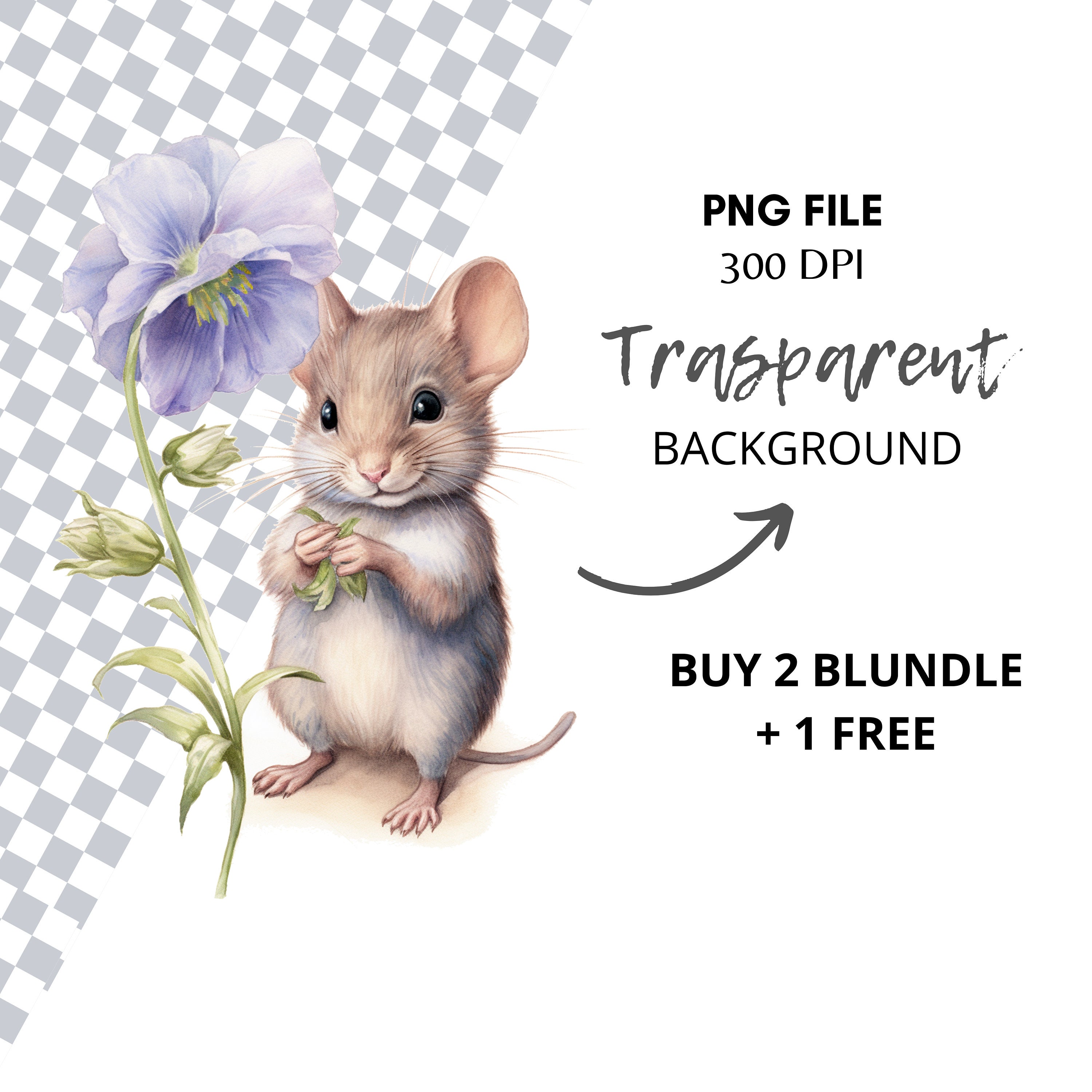 Mouse With Flower Clipart PNG Bundle 20 High Quality,watercolor Mouse ...