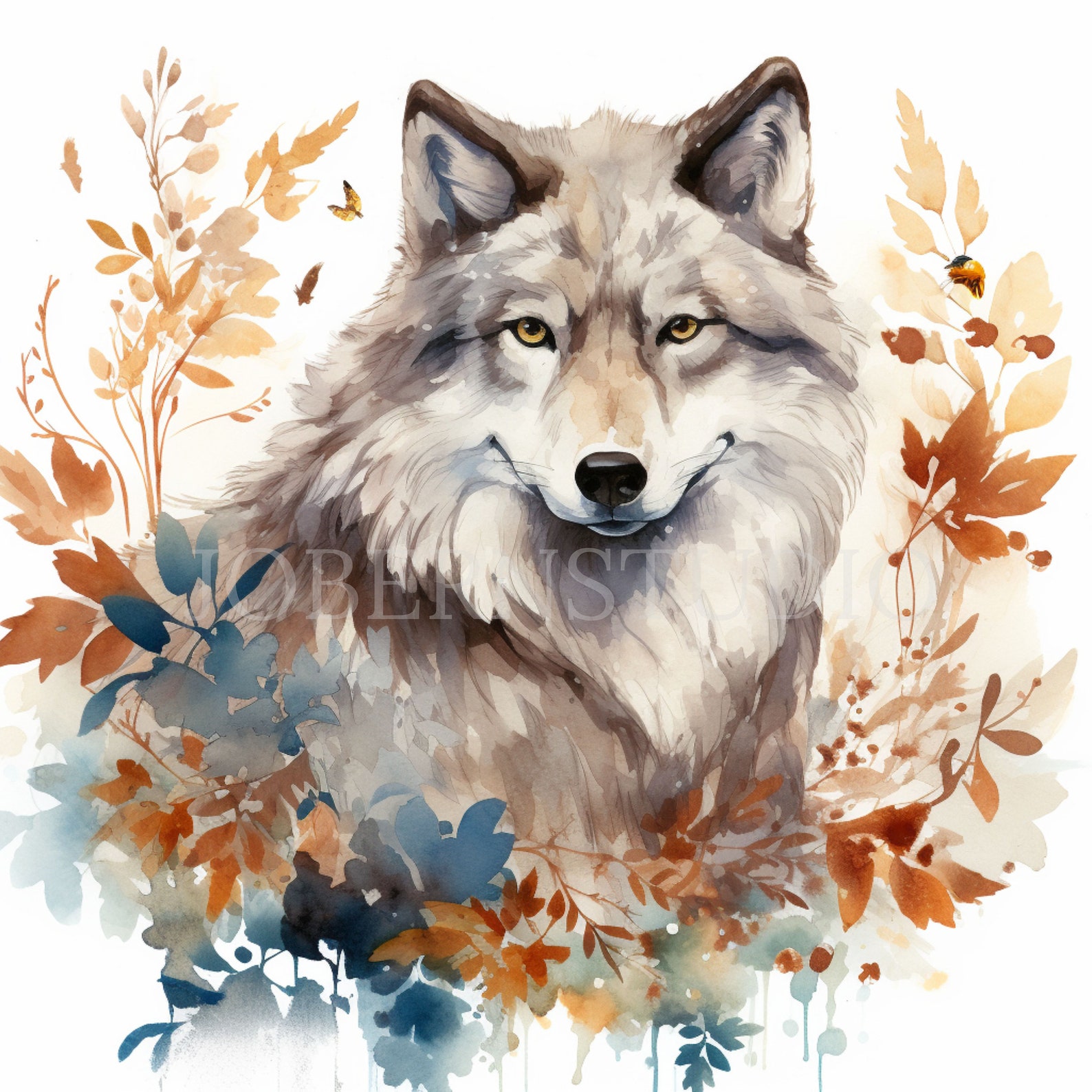 Wolf Fall Clipart Png,bundle 15 High Quality Jpg,watercolor Digital ...