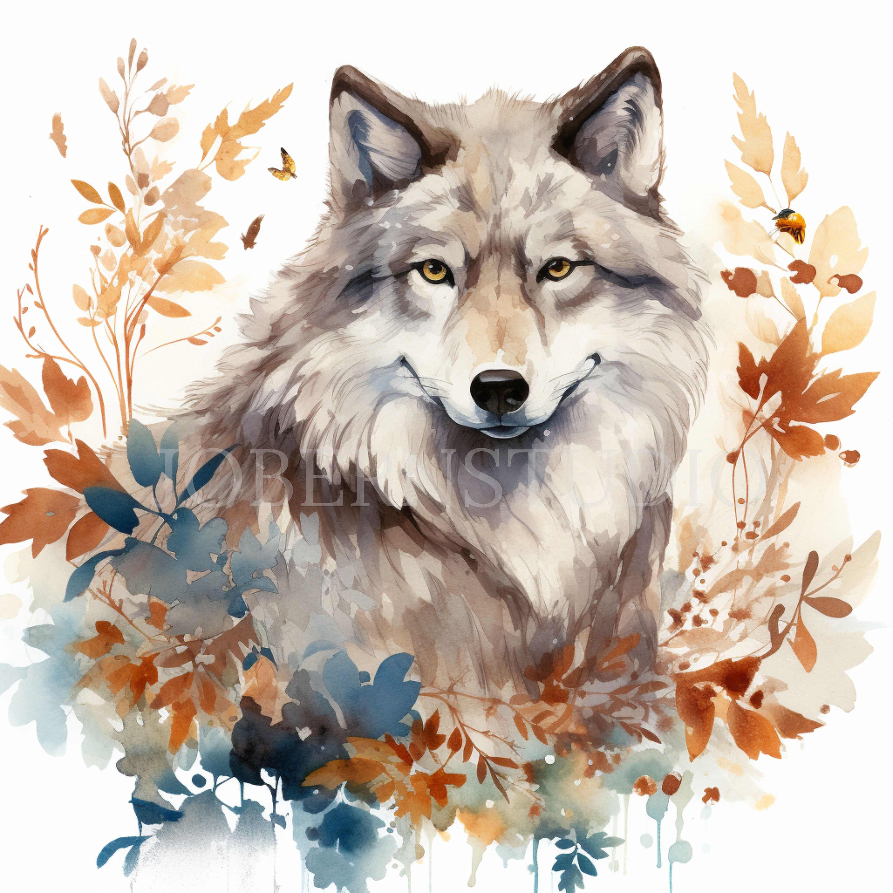 Wolf Fall Clipart Png,bundle 15 High Quality Jpg,watercolor Digital ...