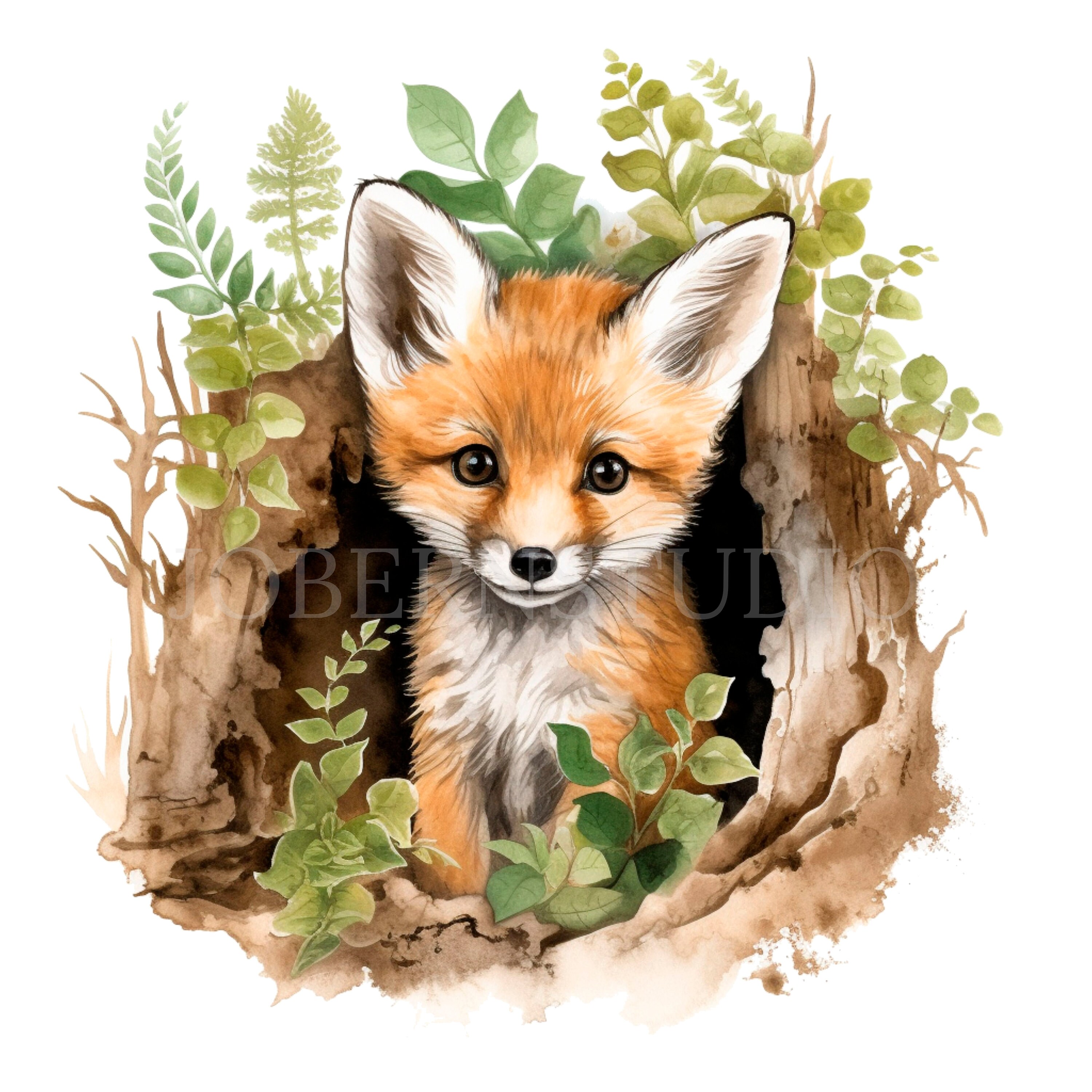 Baby Fox in Den Clipart Png,bundle 15 High Quality Jpg,digital Download,stickers,card Making ...