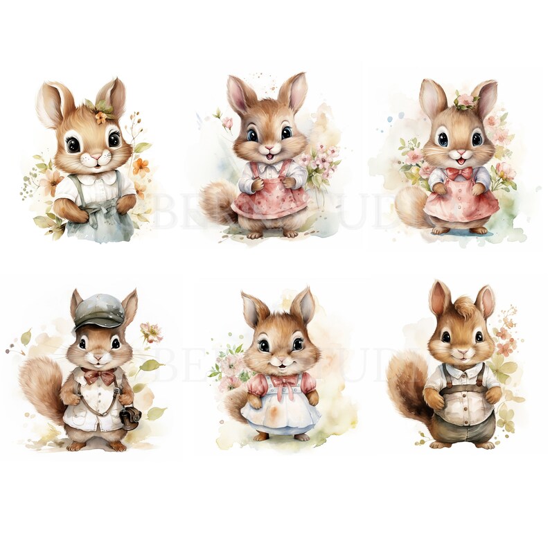 Squirrel With Flower Clipart PNG Bundle 15 High Quality,floral ...