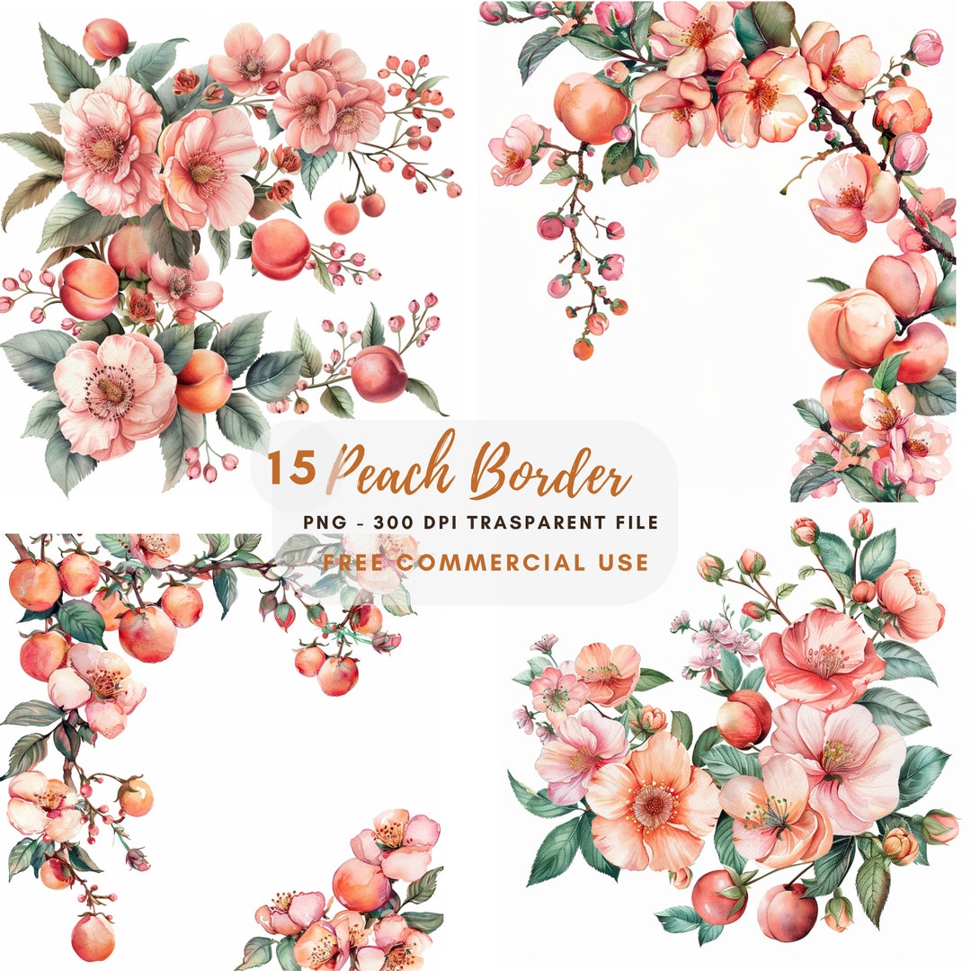 Peach Flower Garland Clipart Bundle 13 High Quality Png,watercolor ...