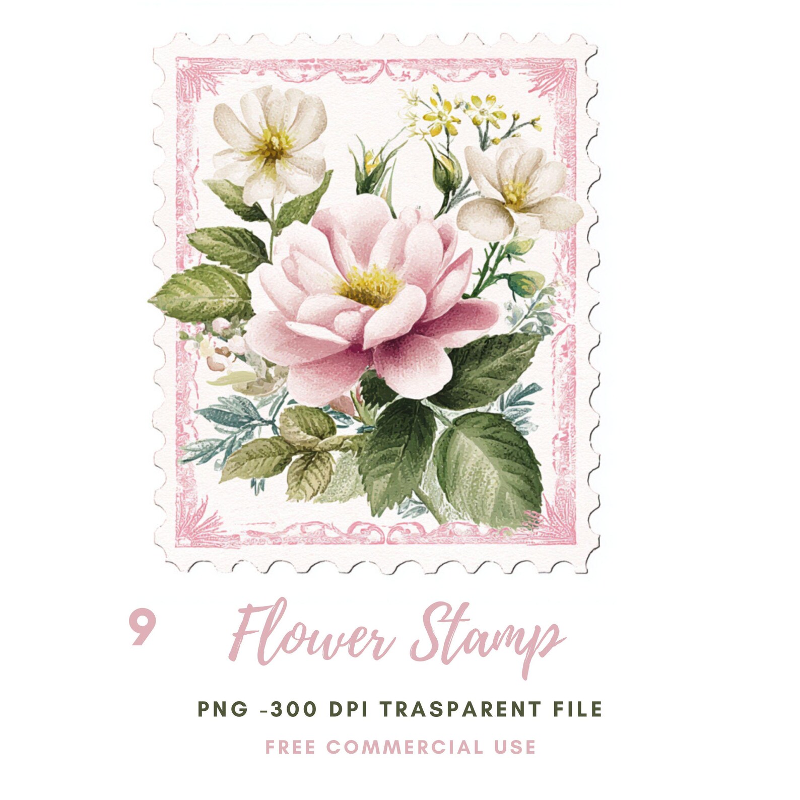 Flower Stamp,stamp Floral Clipart Bundle 9 High Quality Png,watercolor ...