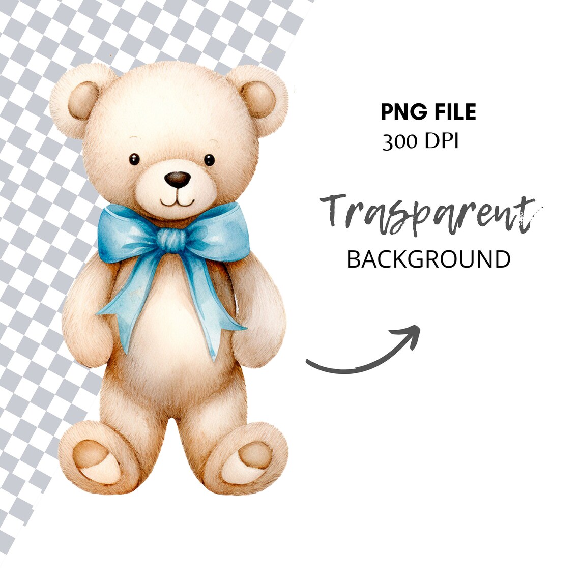 Blue Teddy Bear Watercolor Clipart PNG,25 High Quality Jpgs,digital ...