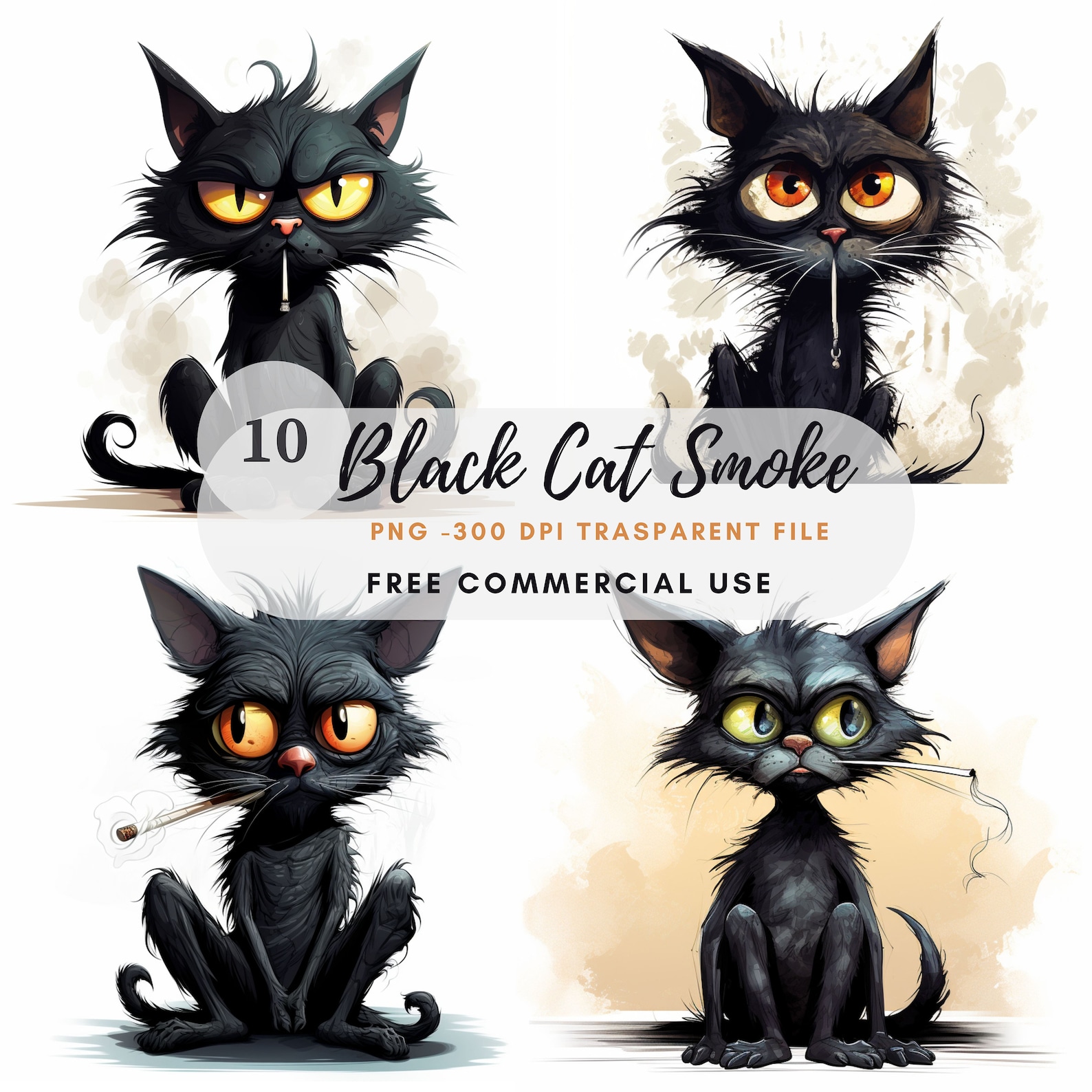 Crazy Black Cats Clipart PNG Bundle 10 High Quality Jpg,funny Grumpy ...