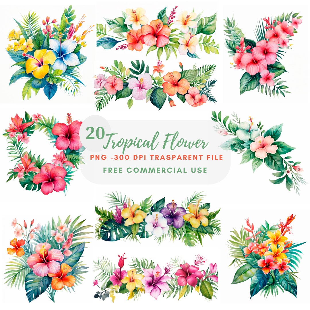 Tropical Garland Clipart Bundle 20 High Quality Png,watercolor Floral ...