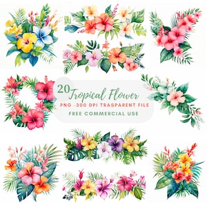 Tropical Garland Clipart Bundle 20 High Quality Png,watercolor Floral ...