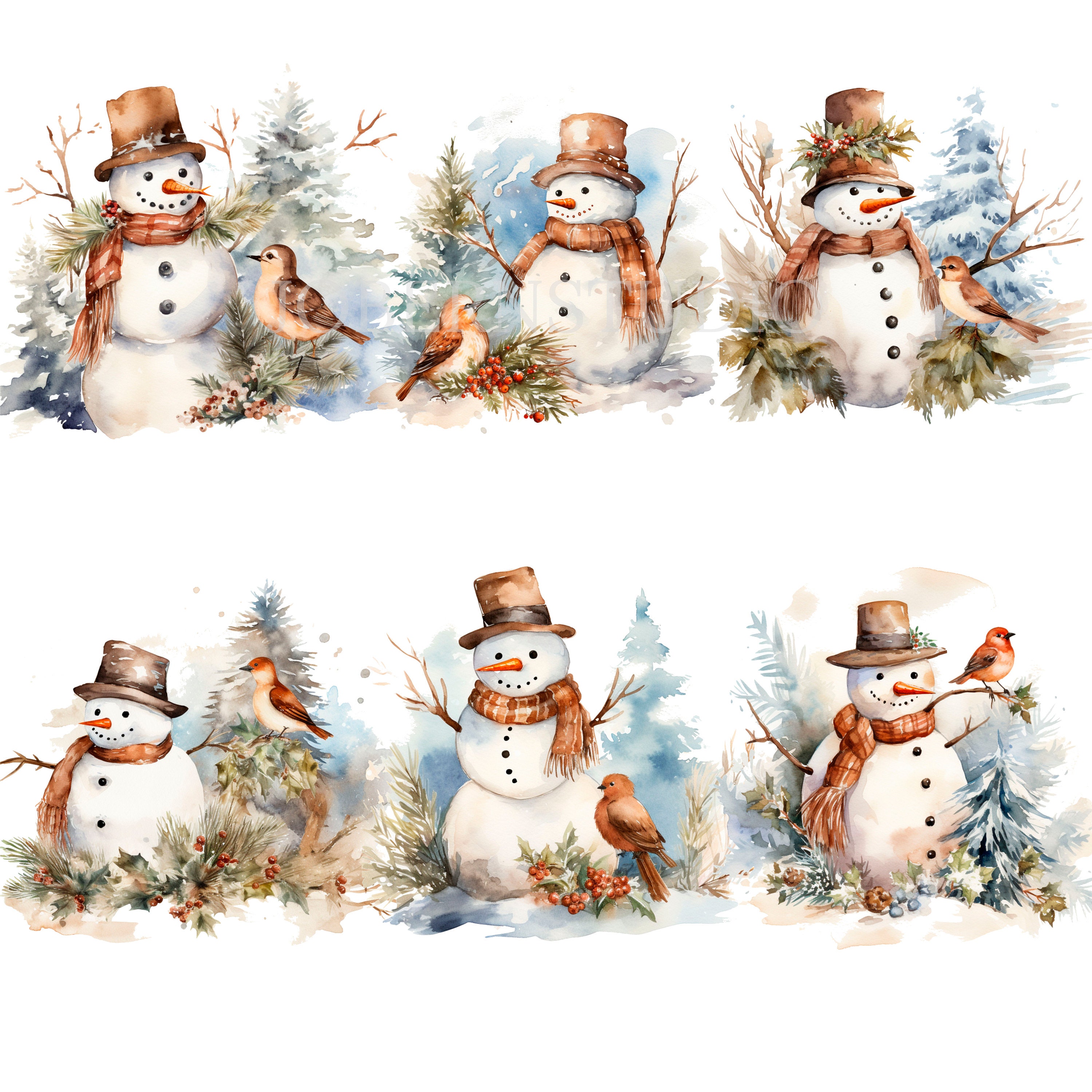 Christmas Snowman Clipart Pngbundle 15 High Quality - Etsy