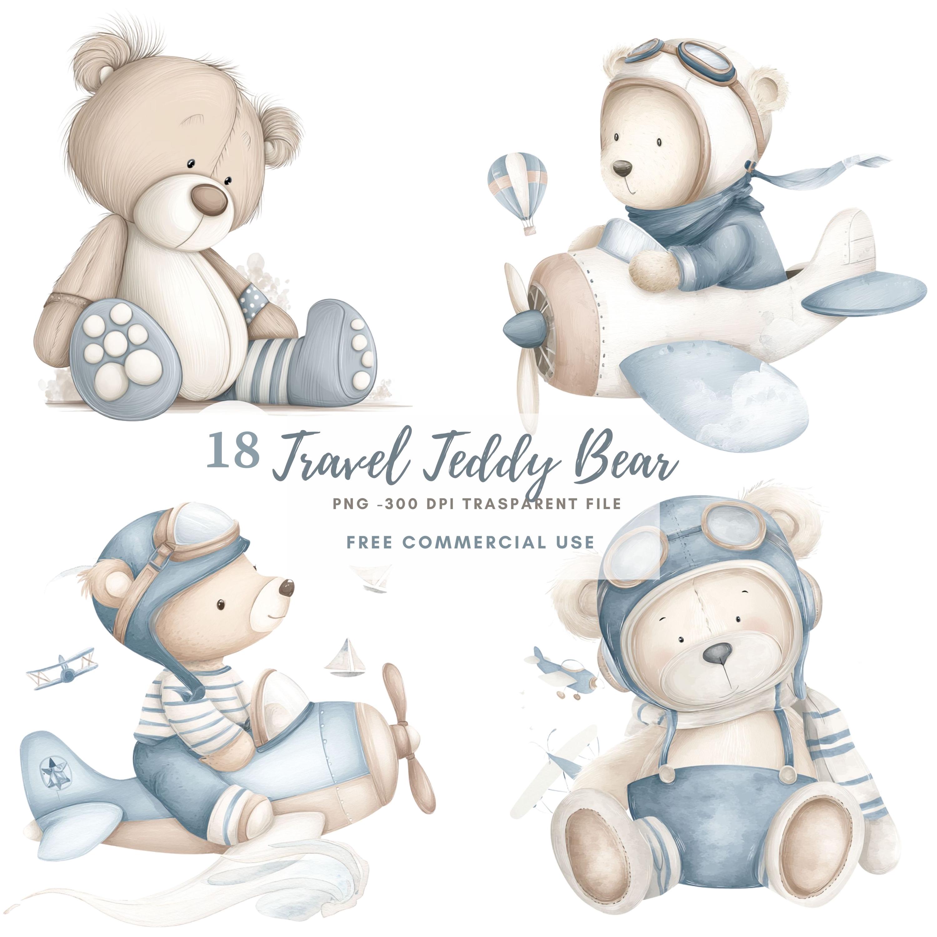 Teddy Bear Travel Aviator Clipart PNG Bundle 18 High Quality|watercolor ...