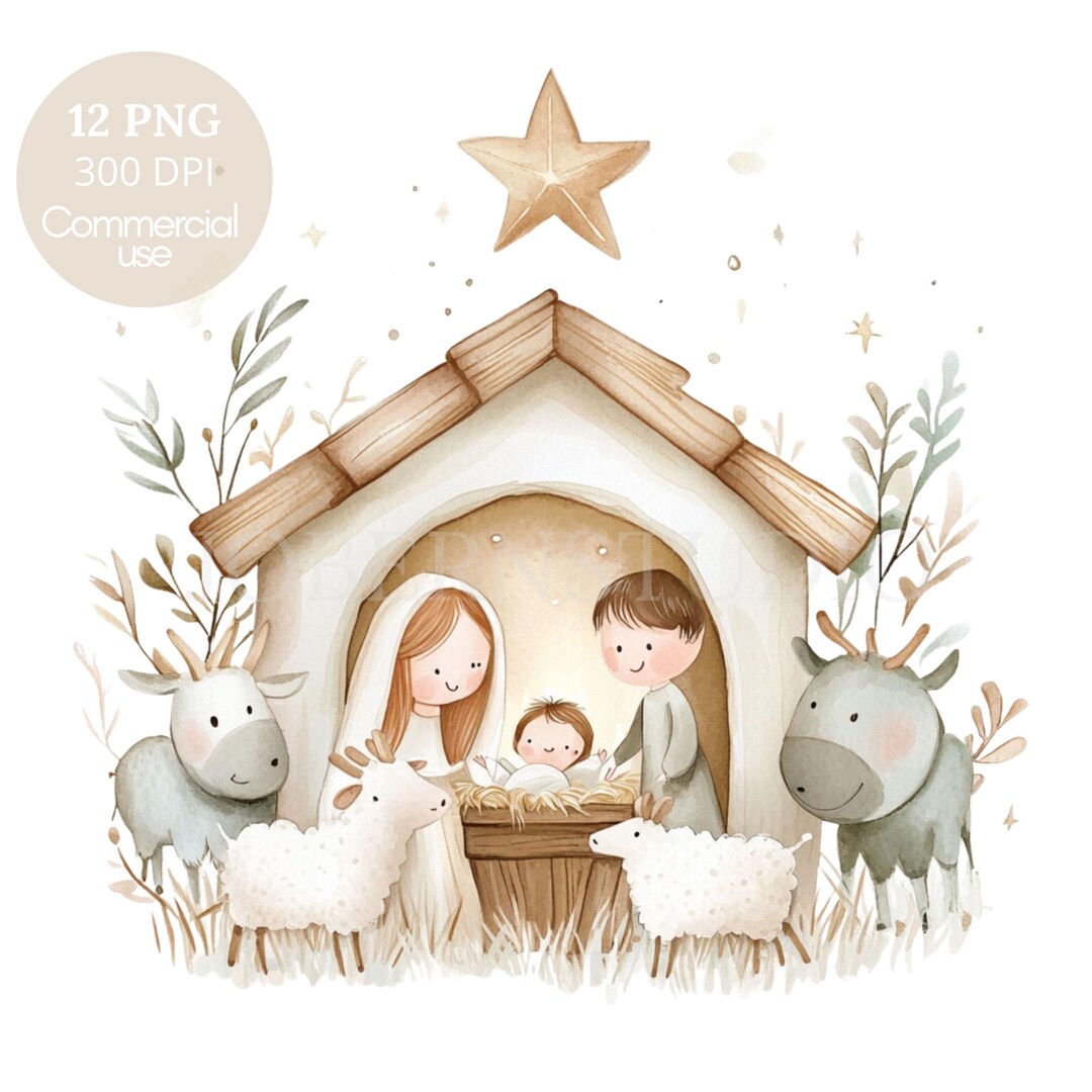 Nativity Clipart Bundle 12 High Quality Png,watercolor Nativity Sacred ...