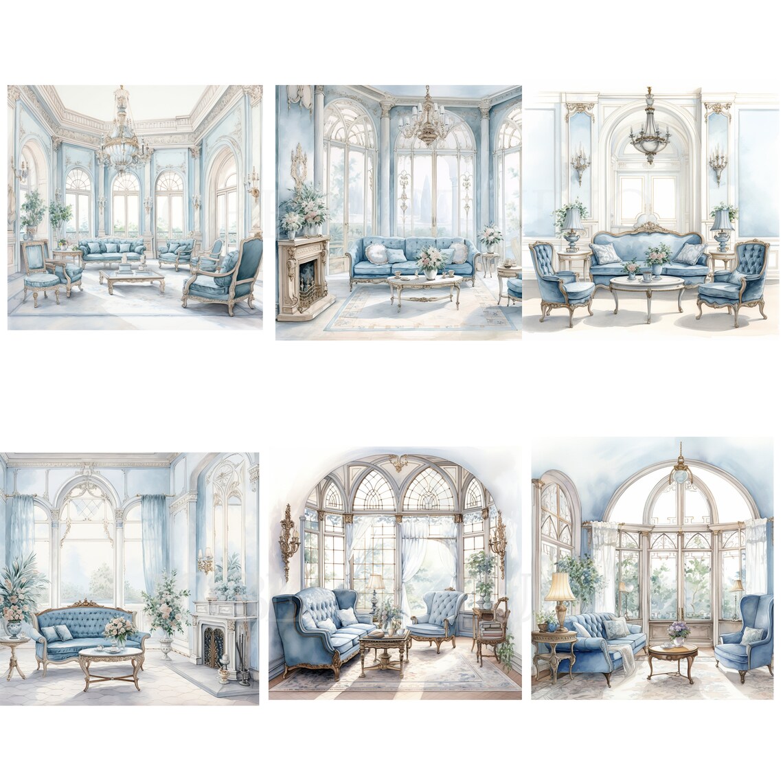 Living Room Clipart Bundle 15 High Quality Jpgs,watercolor Home Decor ...