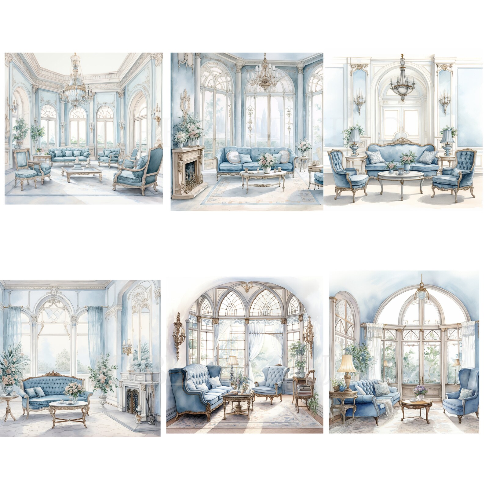 Living Room Clipart Bundle 15 High Quality Jpgs,watercolor Home Decor ...