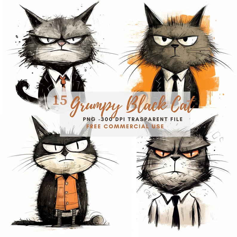 Crazy Cat Clipart PNG Bundle 15 High Quality Jpg,funny Grumpy Black ...