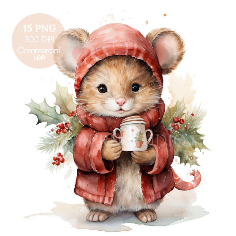 Christmas Mouse Clipart Png,bundle 15 High Quality Jpgs, Digital ...