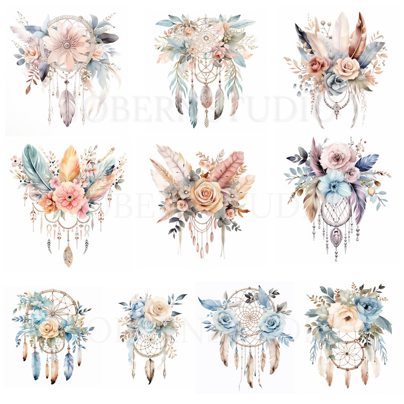 Boho Flower Clipart Bundle 10 High Quality Png,watercolor Floral ...