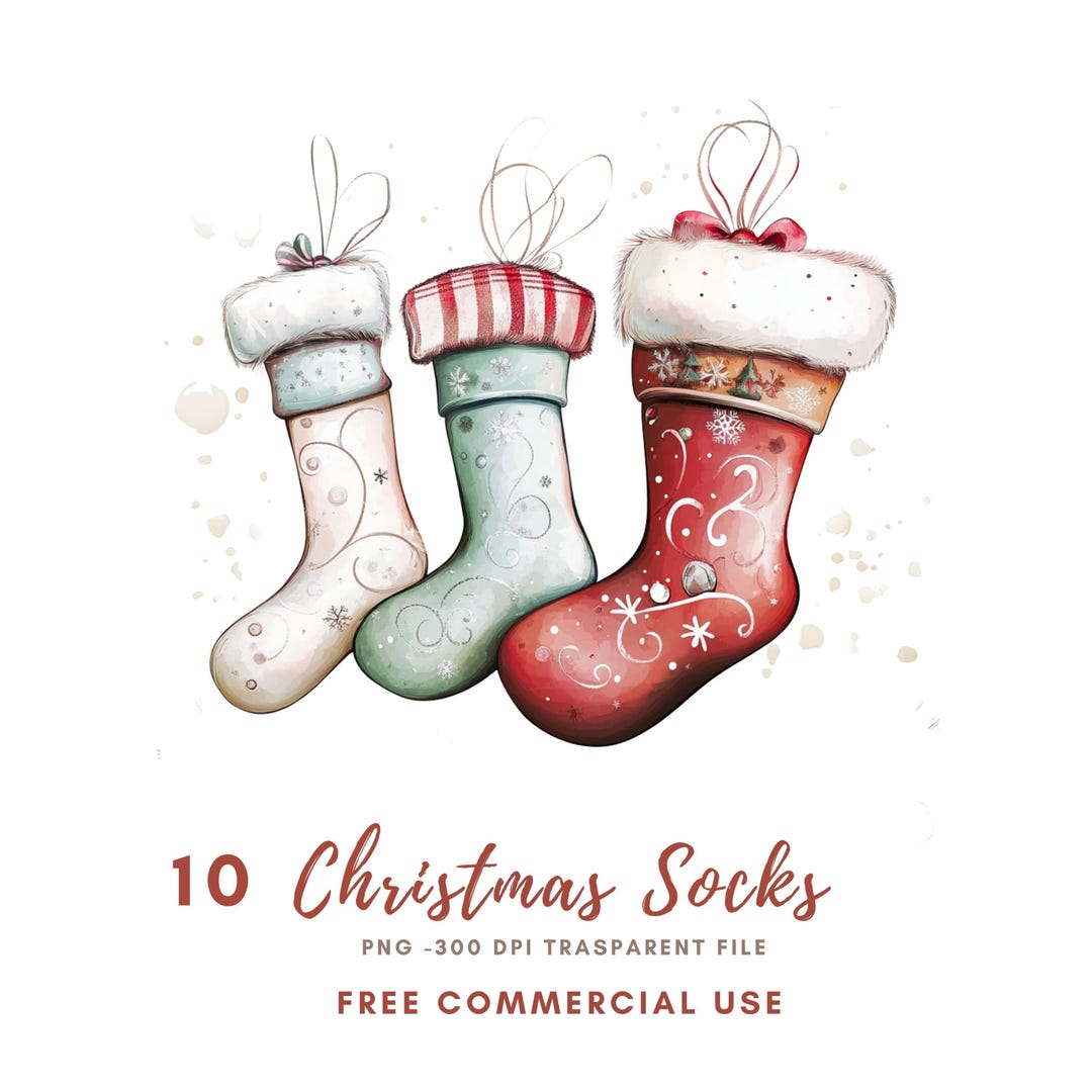 Christmas Ornament Clipart PNG Bundle 10, Watercolor Christmas Socks ...