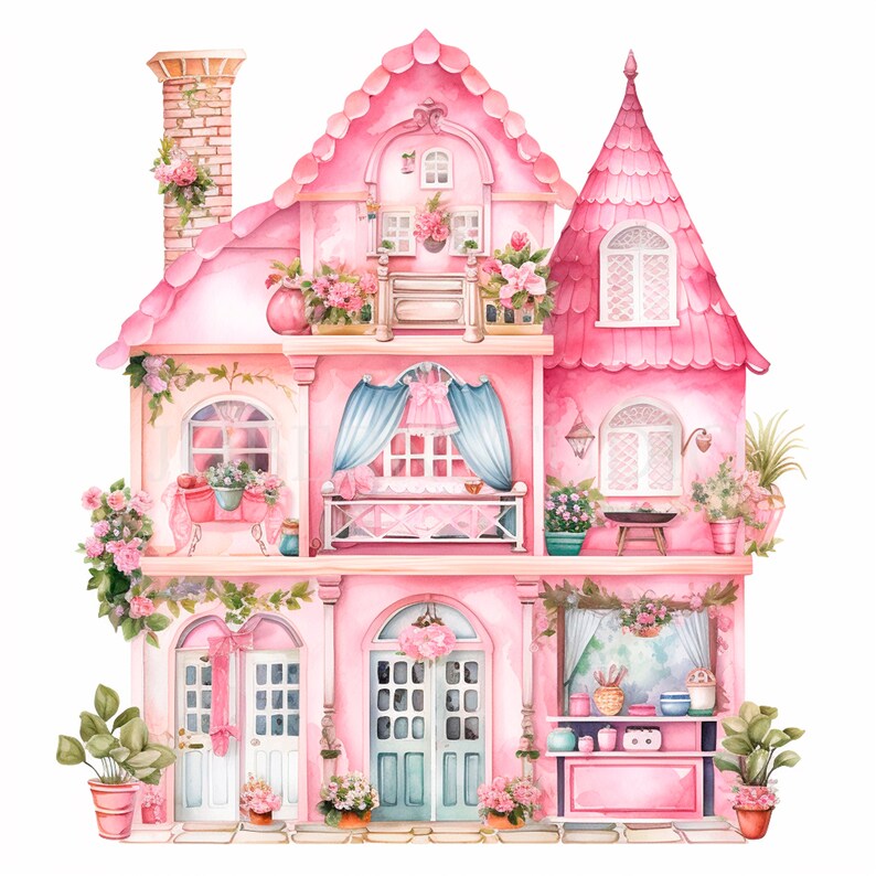 Pink Dollhouse Clipart Png,bundle 15 High Quality,toy Home,digital ...
