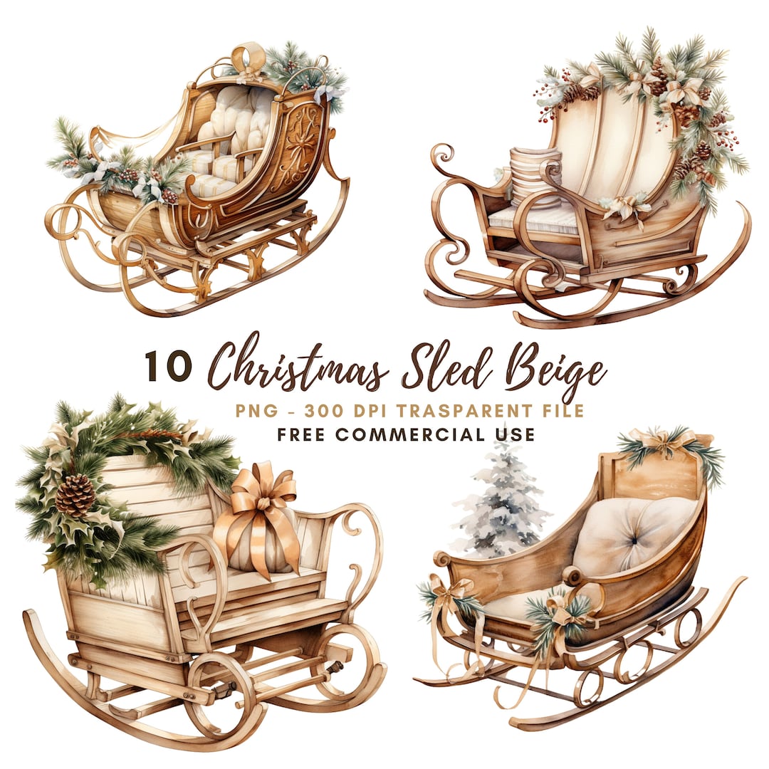 Christmas Sled Clipart Png,bundle 10 High Quality ,watercolor Sled ...