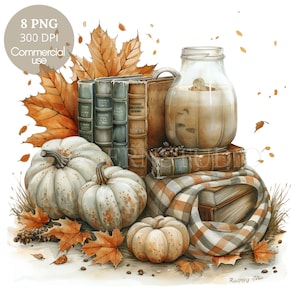 Fall Stock Book Clipart Bundle 8 High Quality Png,watercolor Autumn ...