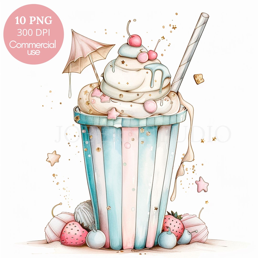 Milkshake Pastel Clipart,bundle 10 High Quality Png,watercolor Sweet ...