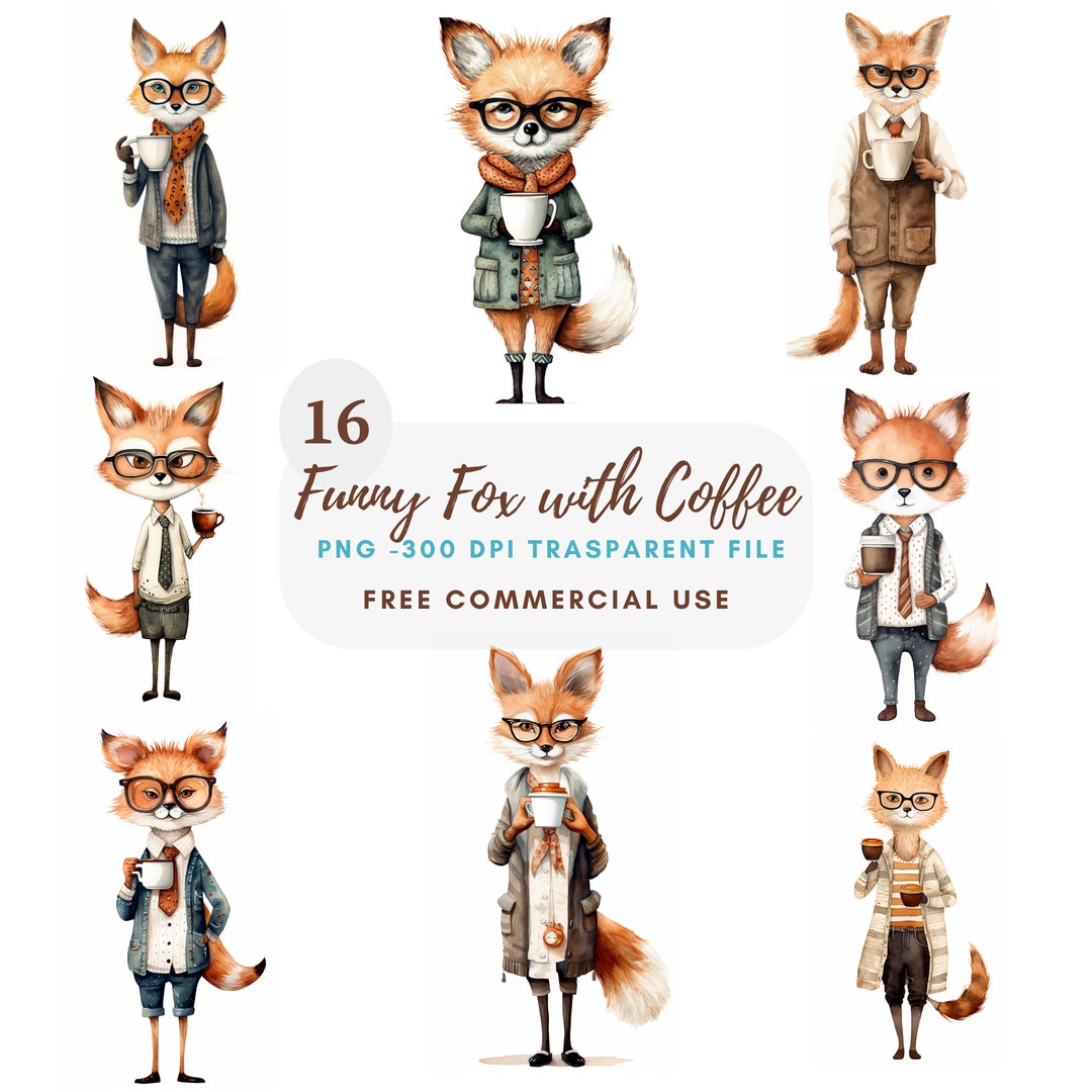 Crazy Fox Clipart PNG Bundle 16 High Quality,funny Fox With Coffee ...