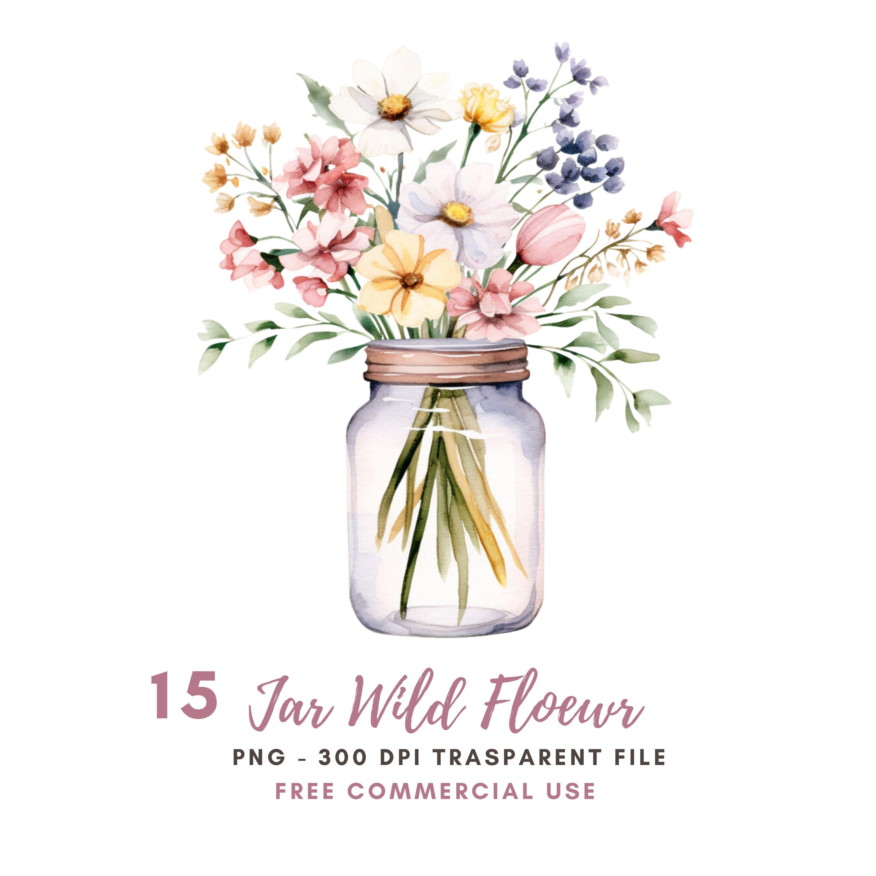 Jar of Flower Clipart Bundle 15 High Quality PNG, Watercolor Rustic ...