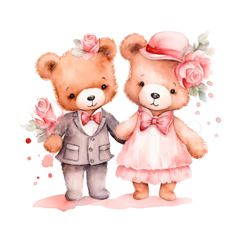 Valentine Teddy Bear Clipart PNG Bundle 10 High Quality,watercolor Lovers,digital Download,card ...